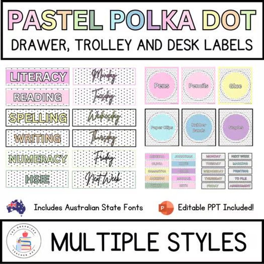 Pastel Polka Dot Editable Drawer, Tray & Desk Labels | Classroom ...