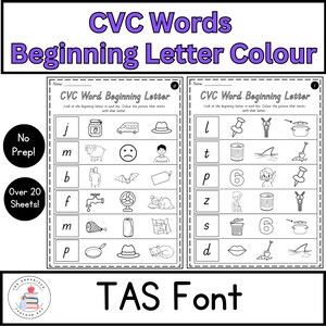 TAS Font CVC Word Beginning Letter Identification and Colour | Early ...