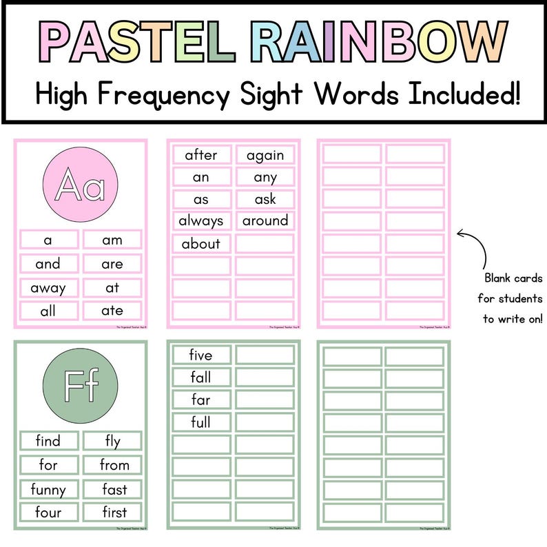 Editable Word Wall and Sight Word Cards | Pastel Rainbow Classroom ...