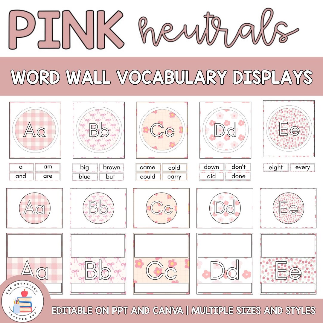 Editable Word Wall and Cards Display | Muted Neutral Pinks Themed Pack ...