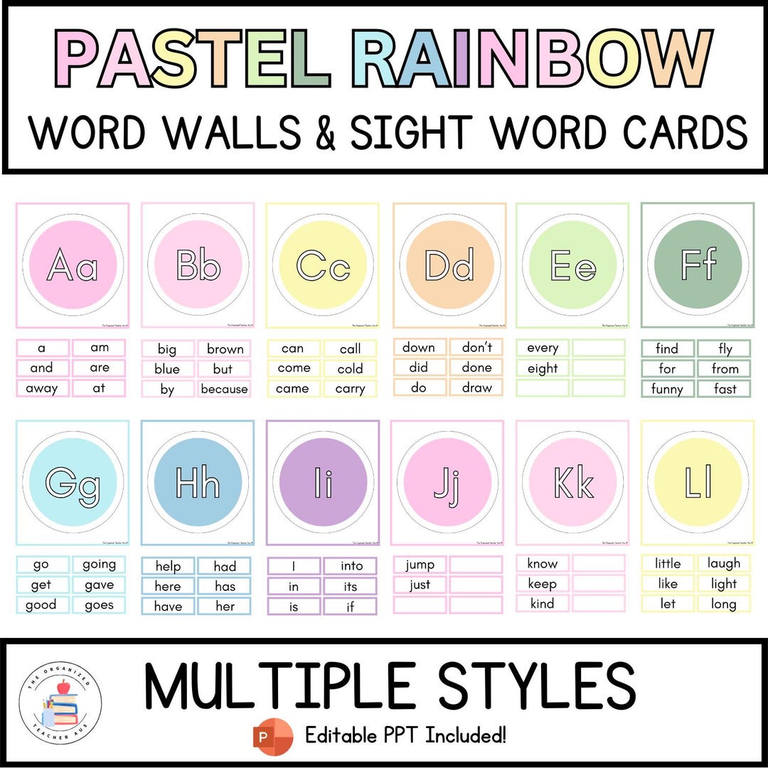 Editable Word Wall and Sight Word Cards | Pastel Rainbow Classroom ...