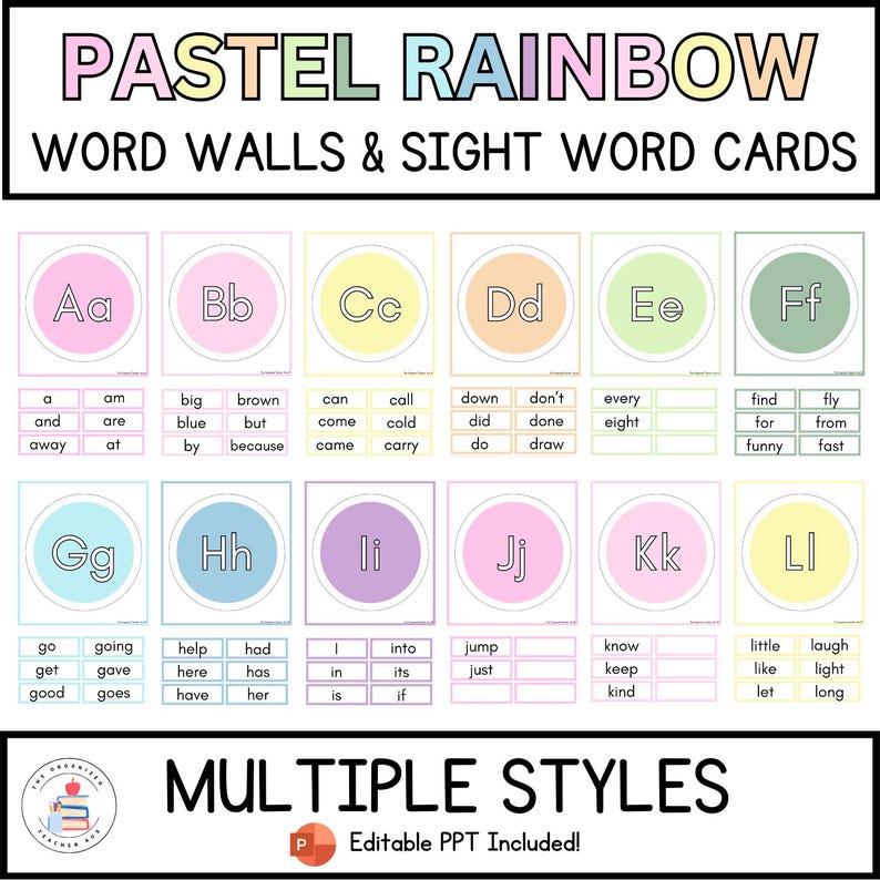 Editable Word Wall and Sight Word Cards | Pastel Rainbow Classroom ...