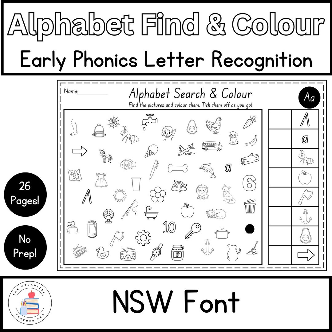 NSW Font | Alphabet Letter Recognition | Find and Color | No Prep ...