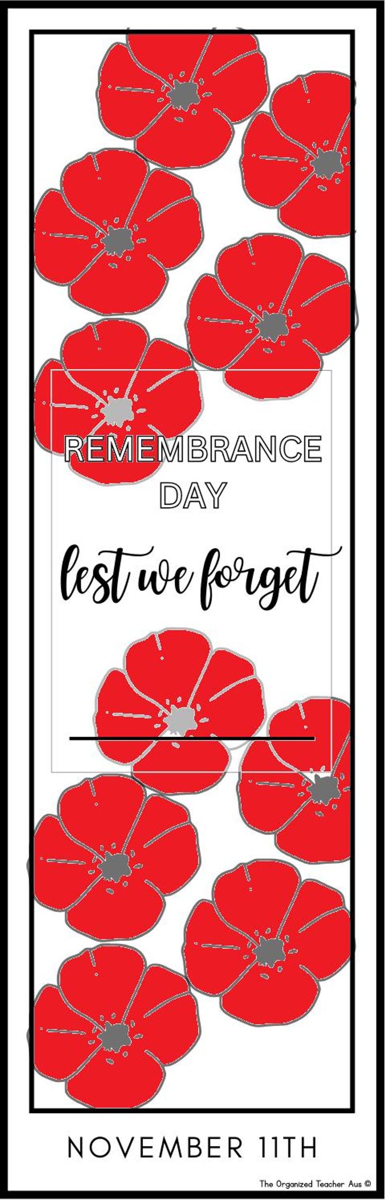Remembrance Day | Lest We Forget | Commemorative Colouring Bookmarks - Etsy