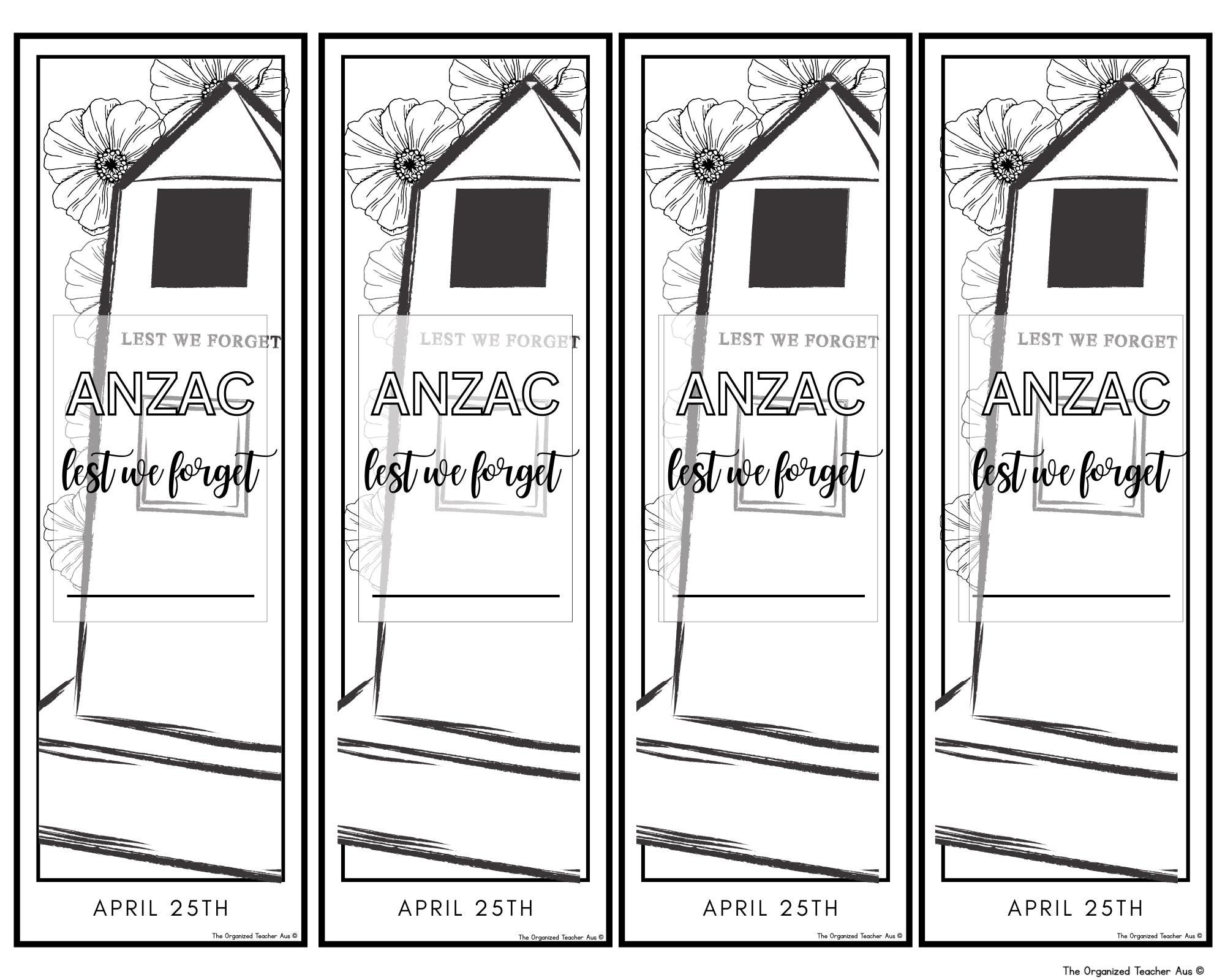 ANZAC Day | Lest We Forget | Commemorative Colouring Bookmarks - Etsy