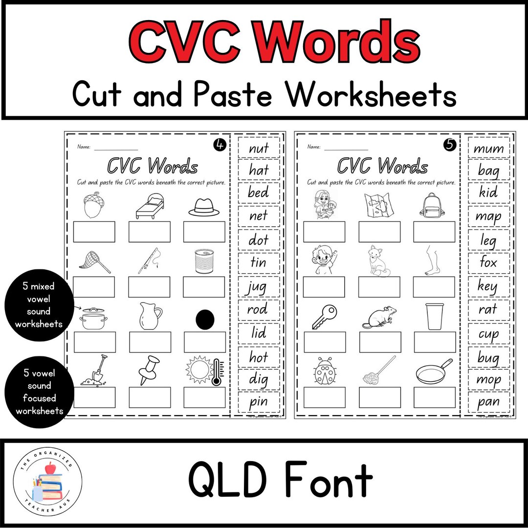 QLD Font | CVC Picture-word Cut and Paste | Short Vowel Sound No Prep ...