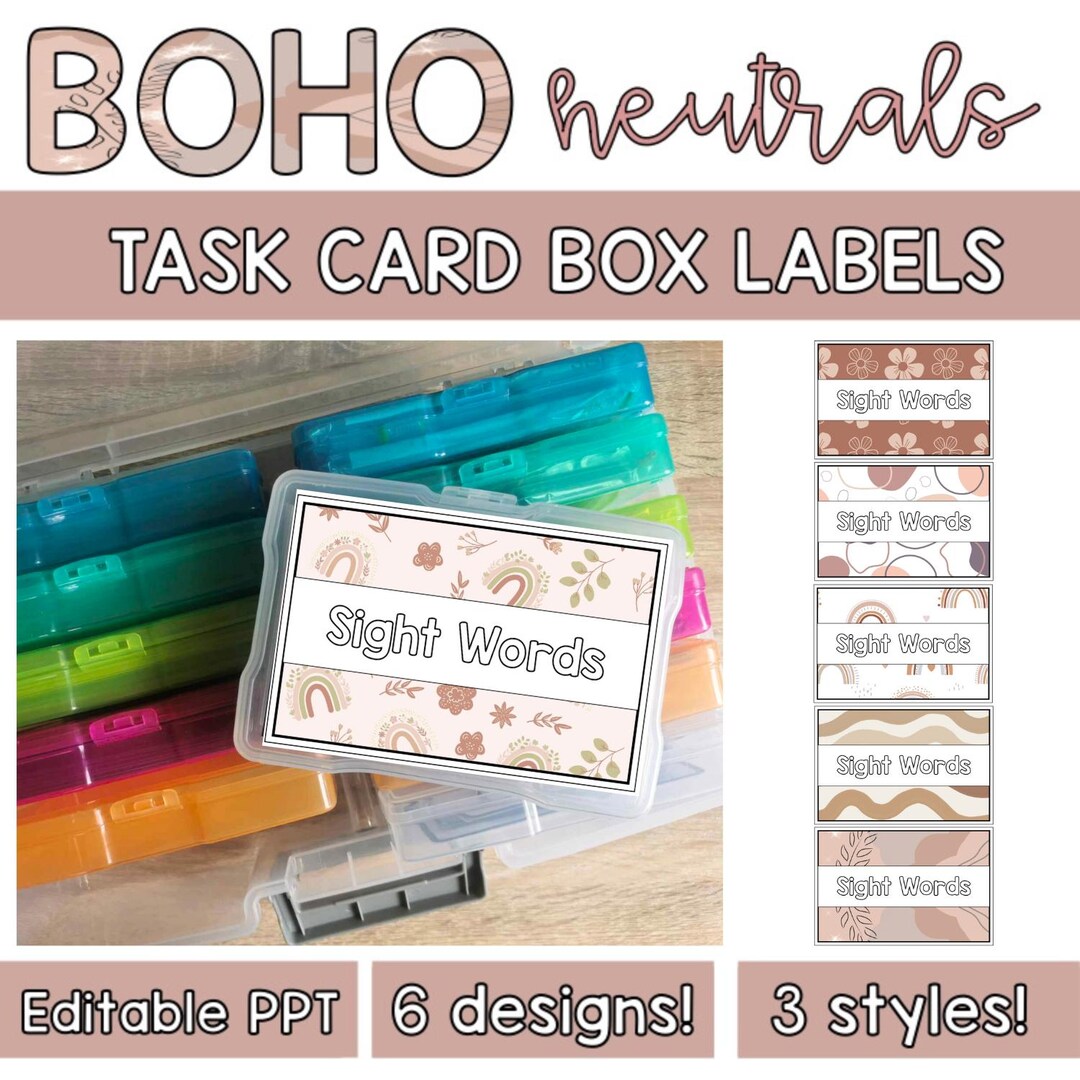 Editable Task Card Box Labels | Boho Neutral Themed Classroom Decor ...