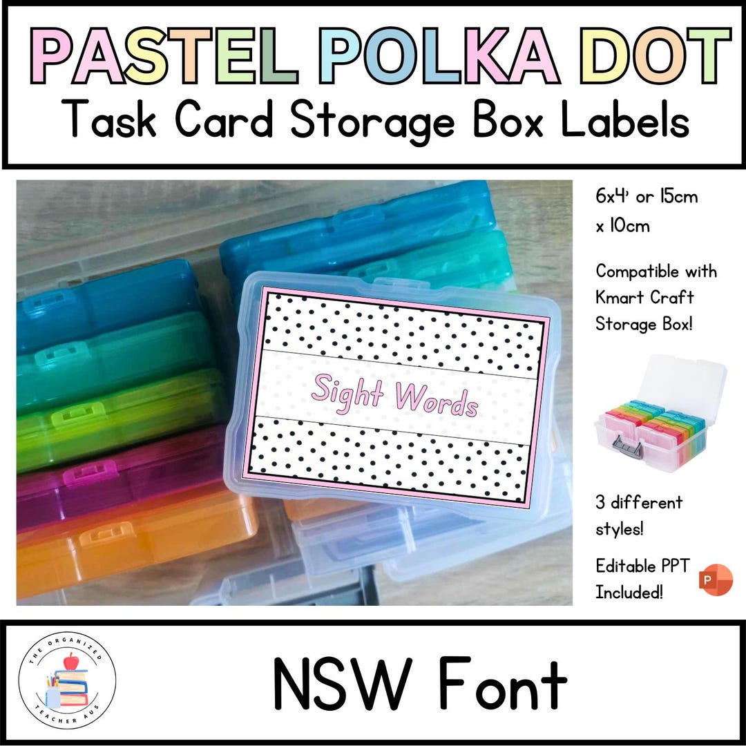 NSW Font | Editable Task Card Box Labels | Pastel Polka Dot Decor ...