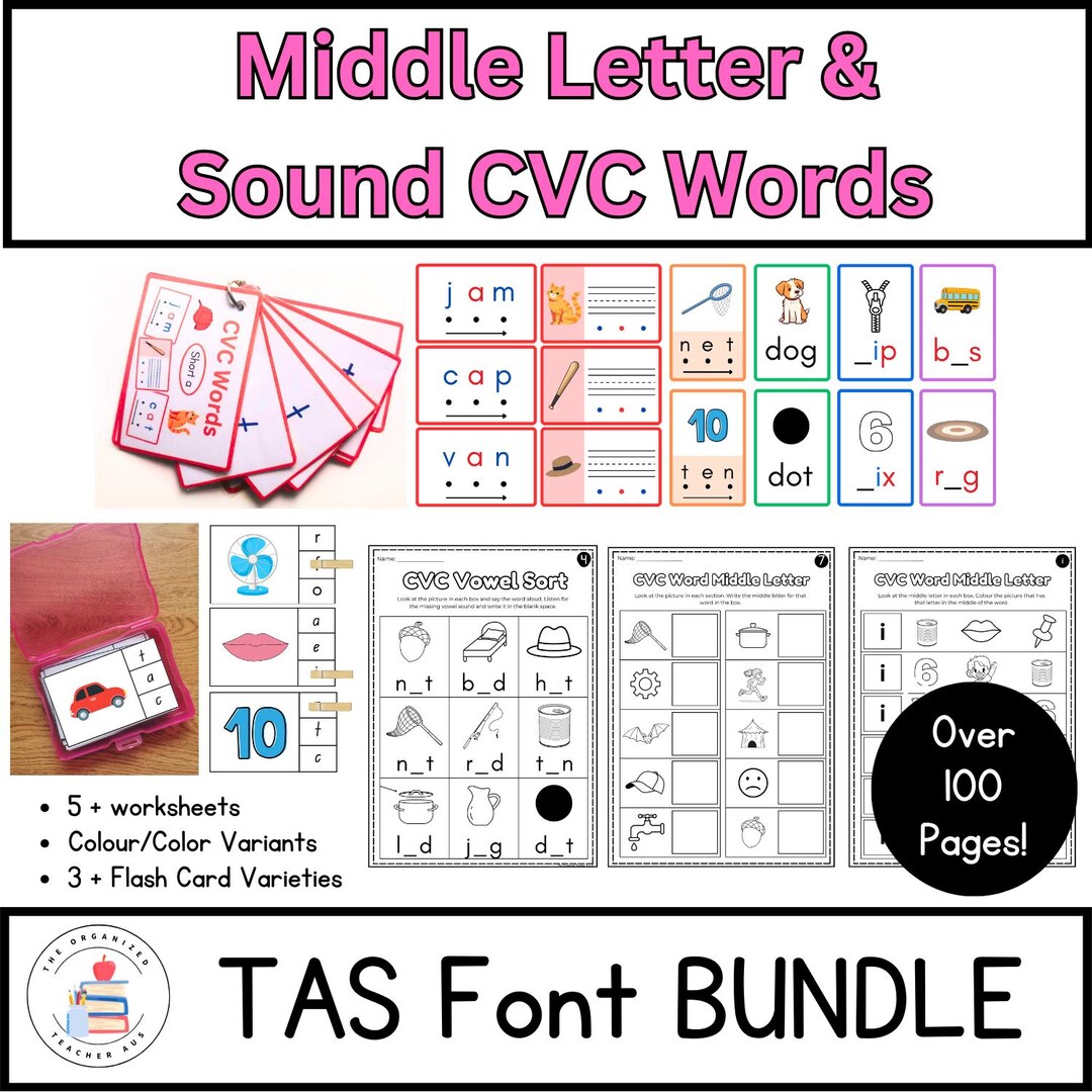 TAS Font CVC Word Work | Middle Letters and Sounds MEGA Bundle ...