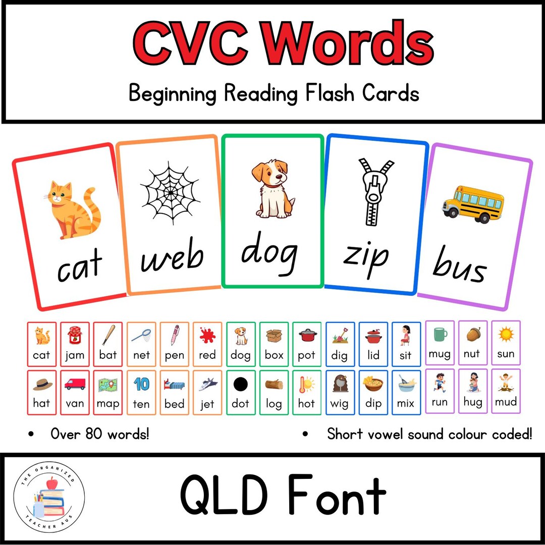 QLD Font | Early Learning CVC Flash Cards | Beginning Reading Literacy ...
