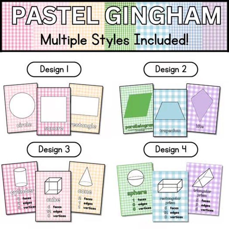 Pastel Gingham Editable 2D and 3D Shape Properties Posters ...