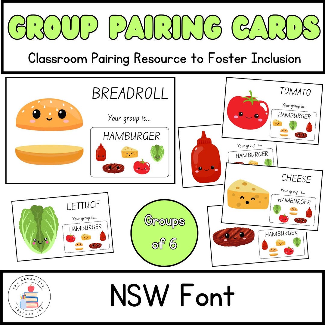 NSW Font Groups of 6 Organisation Pairing Cards | Group Work Partnering ...