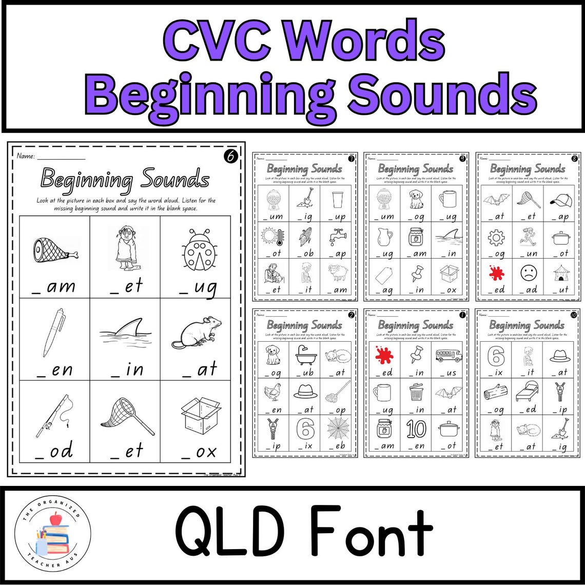 QLD Font | CVC Word | Beginning Sound Sort | Initial Sound Identify ...
