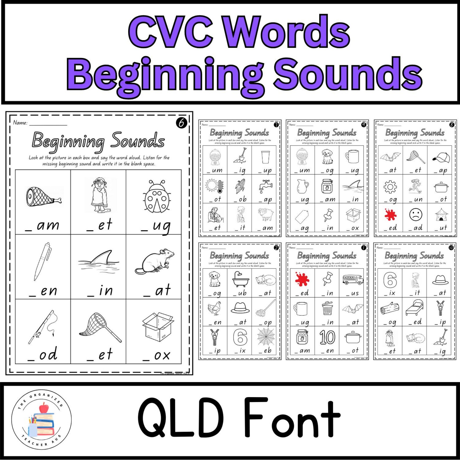 QLD Font | CVC Word | Beginning Sound Sort | Initial Sound Identify ...