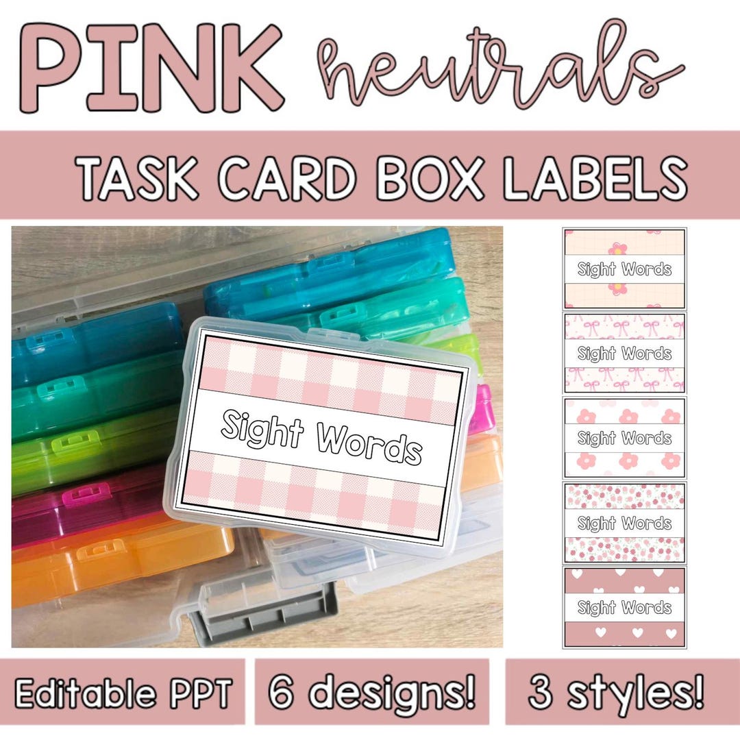 Editable Task Card Box Labels | Muted Pink Neutrals Themed Classroom ...