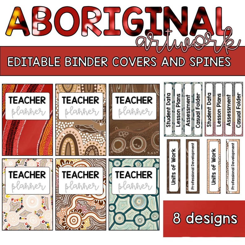 Editable Binder Labels and Spine Labels | Aboriginal Artwork Themed ...