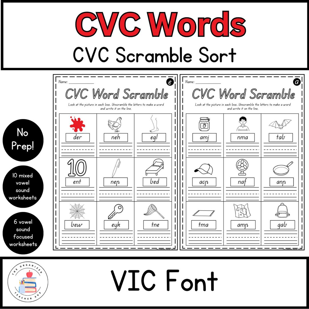 VIC Font | CVC Scramble Sort | Unscramble, Read and Write Worksheets ...