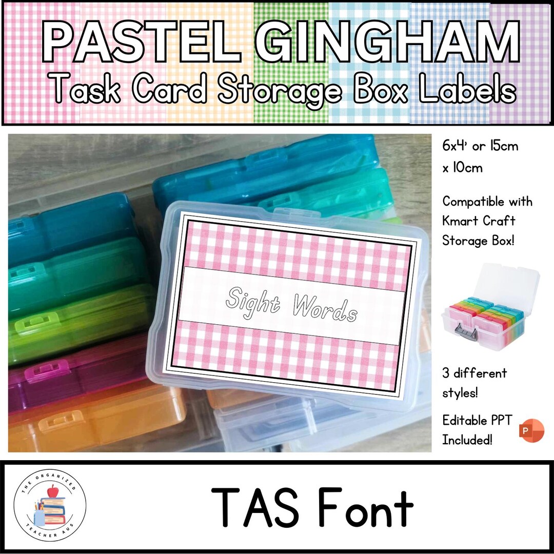 TAS Font | Editable Task Card Box Labels | Pastel Gingham | Kmart Craft ...