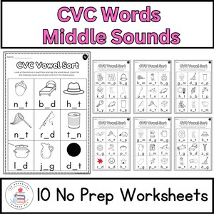 CVC Word | Middle Sound Sort | Median Vowel Sound Identify & Write ...