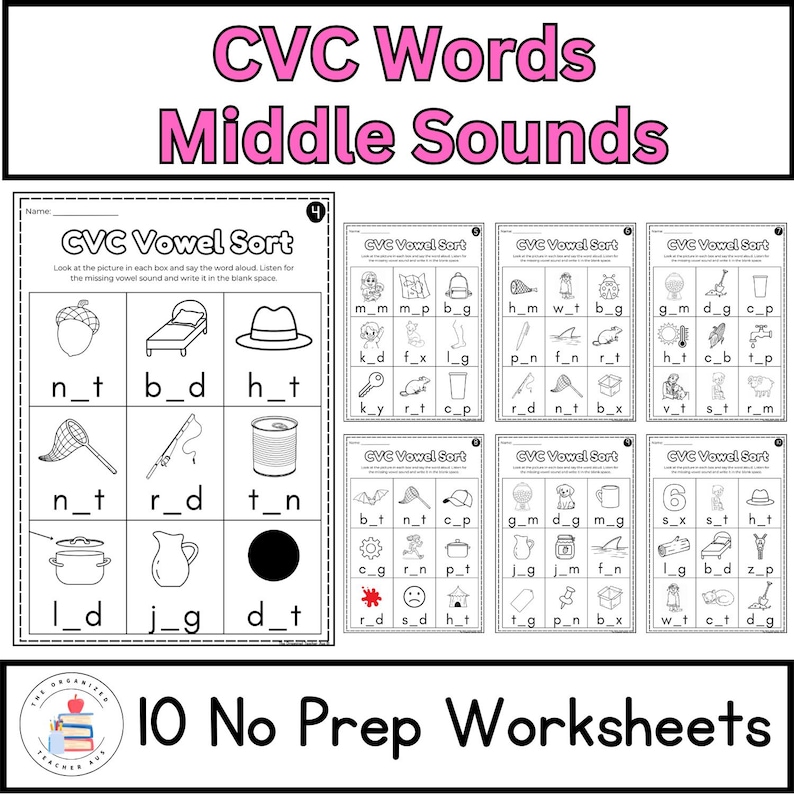 CVC Word | Middle Sound Sort | Median Vowel Sound Identify & Write ...