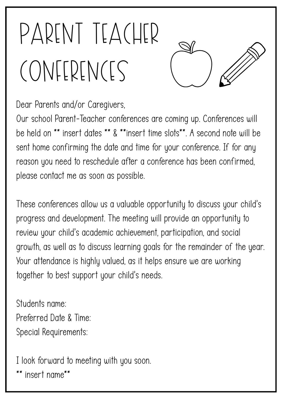 Editable Parent-teacher Conference Toolkit | Printable Forms, Templates ...