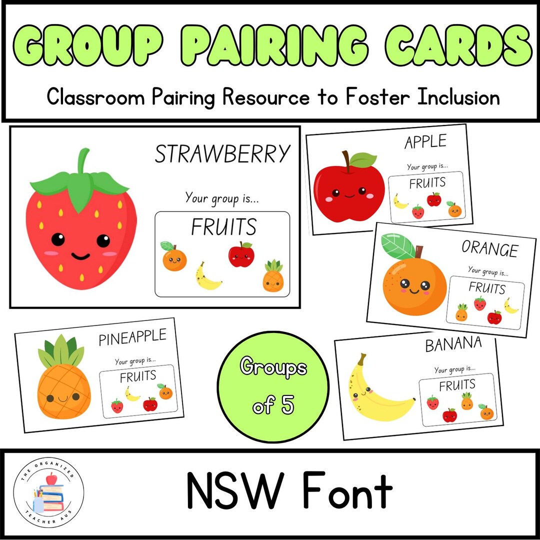 NSW Font Groups of 5 Organisation Pairing Cards | Group Work Partnering ...