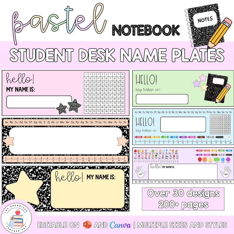 Editable Student Desk Name Plates | Name Tag Label | Pastel Composition ...