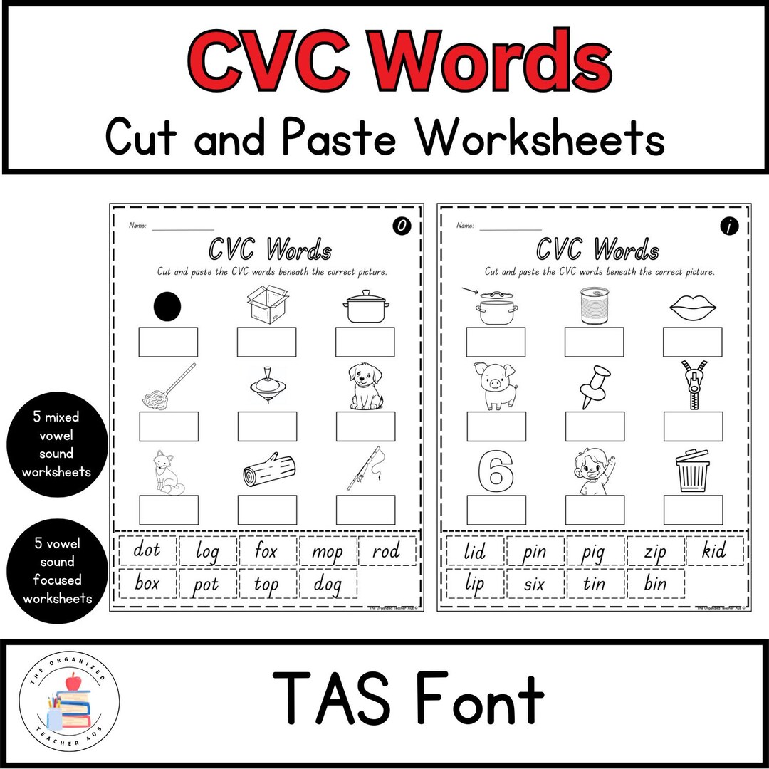 TAS Font | CVC Picture-word Cut and Paste | Short Vowel Sound No Prep ...