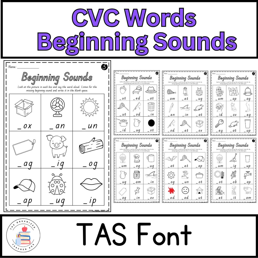 TAS Font | CVC Word | Beginning Sound Sort | Initial Sound Identify ...