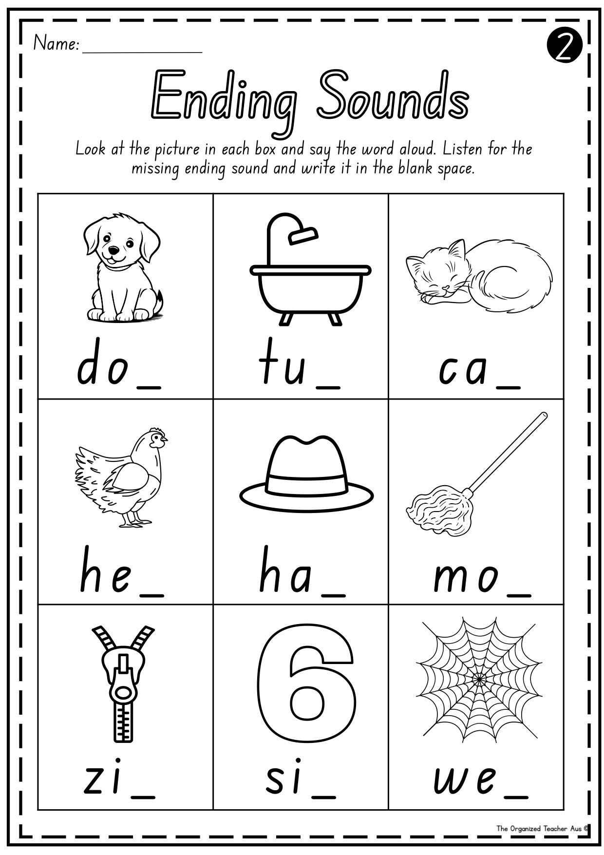 NSW Font | CVC Word | Ending Sound Sort | Final Sound Identify & Write ...