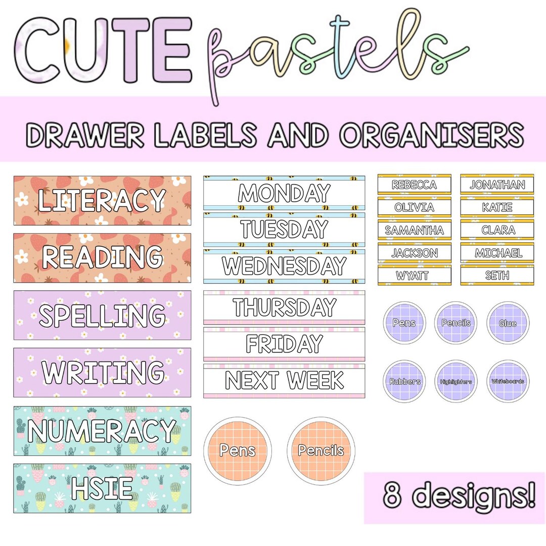 Editable Drawer, Tray & Desk Labels | Cute Pastels Themed Pack ...