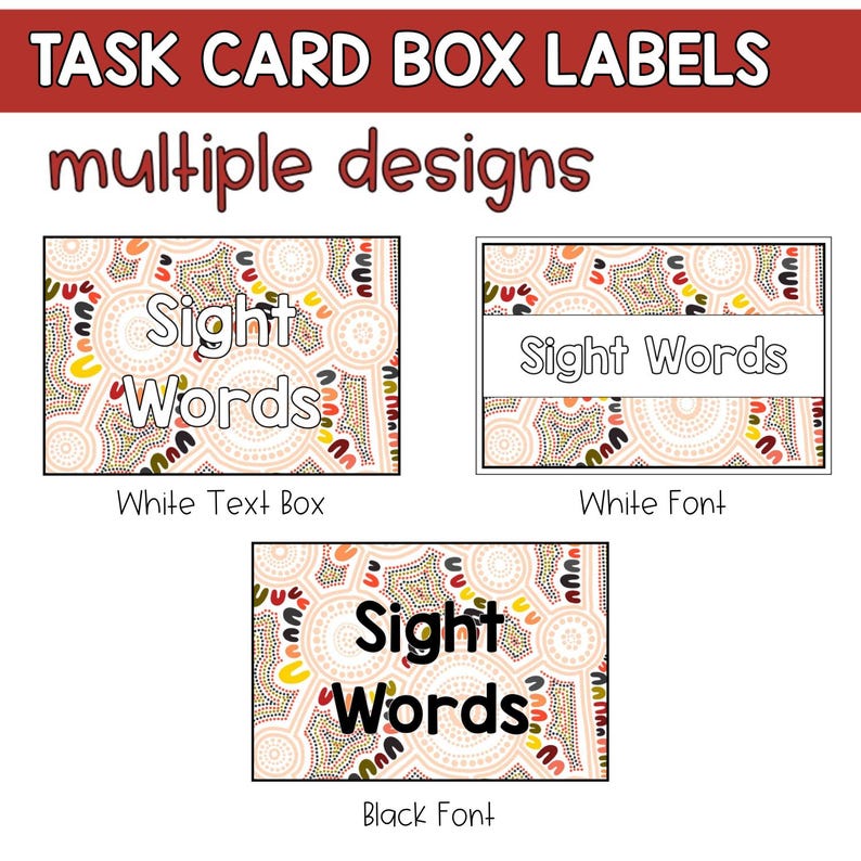 Editable Task Card Box Labels | Aboriginal Artwork Themed Classroom ...
