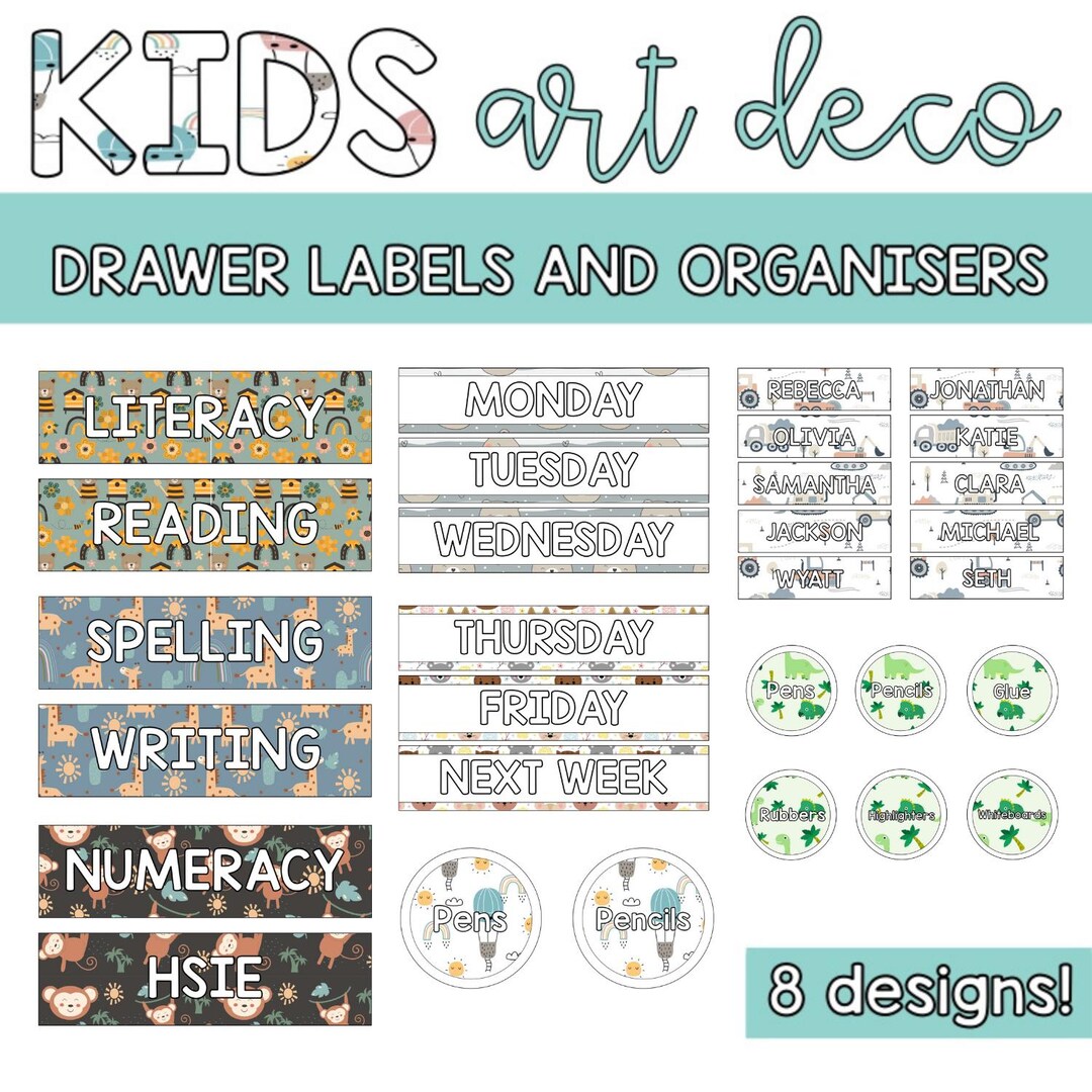 Editable Drawer, Tray & Desk Labels | Kids Art Deco Themed Pack ...