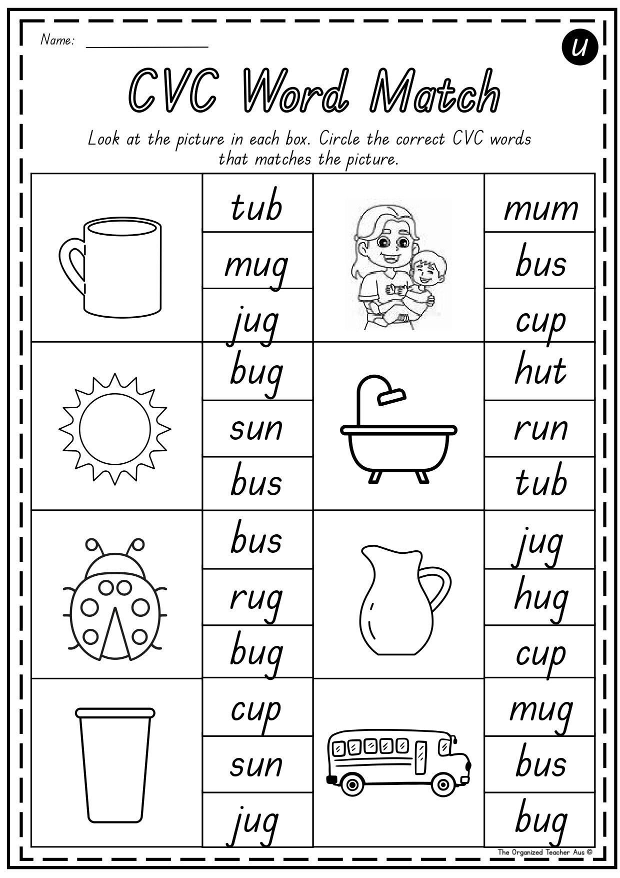 TAS Font CVC Word Match | Find and Colour Beginning Words | Early ...