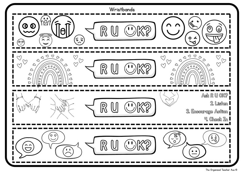 R U OK? Day | Colouring/coloring Wristbands | Social and Emotional ...