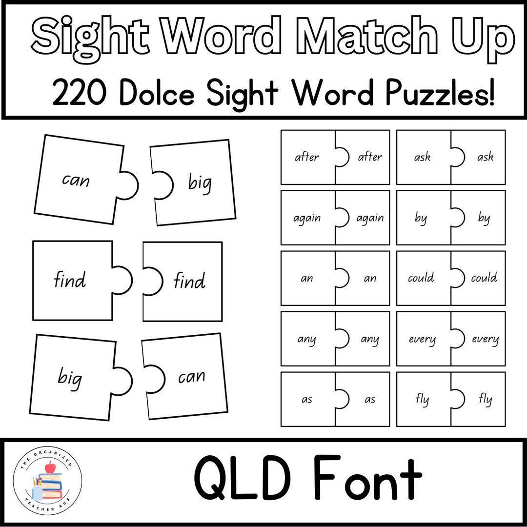 QLD Font | Editable Dolce Sight Word Match up Puzzles | Kindergarten ...