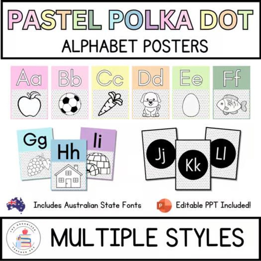 Pastel Polka Dot Editable Alphabet Posters | Literacy Visual Supports ...