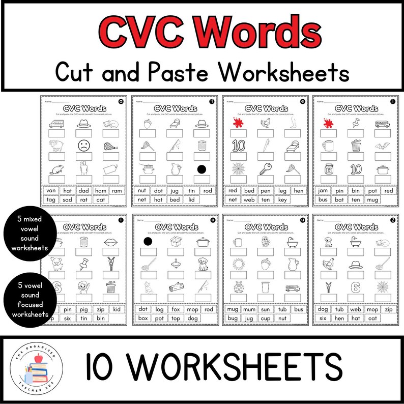 CVC Picture-word Cut and Paste | Short Vowel Sound No Prep Pages ...