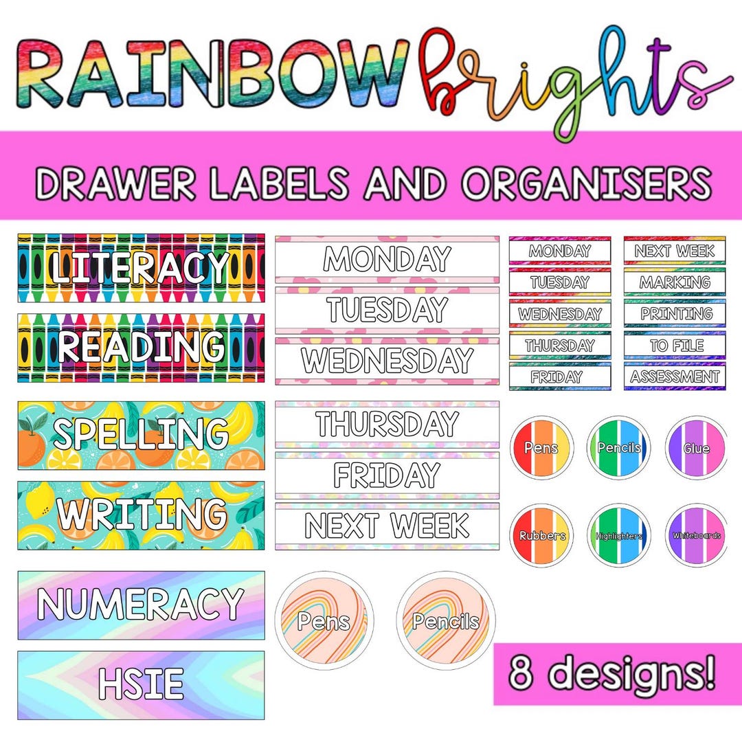 Editable Drawer, Tray & Desk Labels | Bright Colourful/colorful Rainbow ...