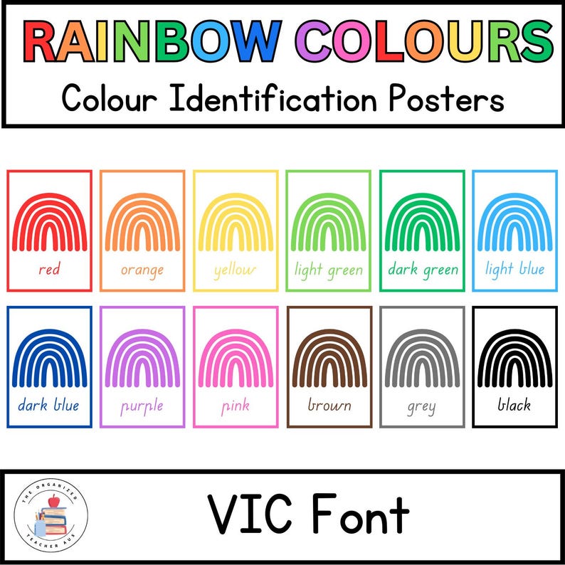 VIC Font | Rainbow Themed Color/colour Identification Posters | Rainbow ...