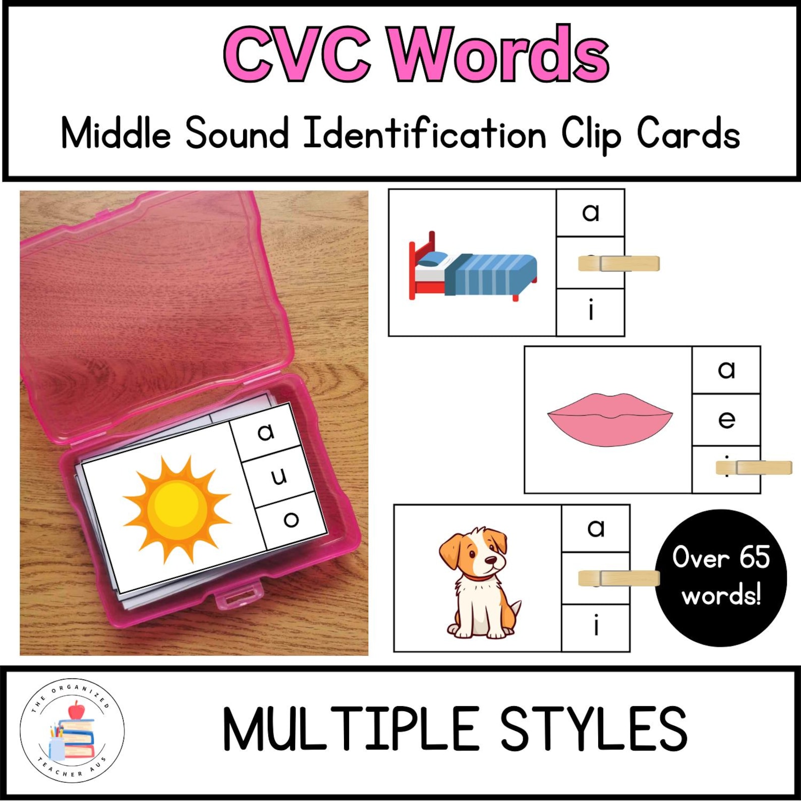 Editable CVC Word Clip Cards | Identifying Median/middle Sounds ...