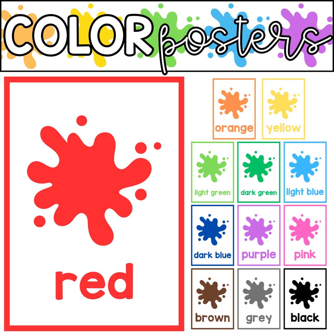 Color/colour Identification Posters – Paint Splat Design | Visual ...