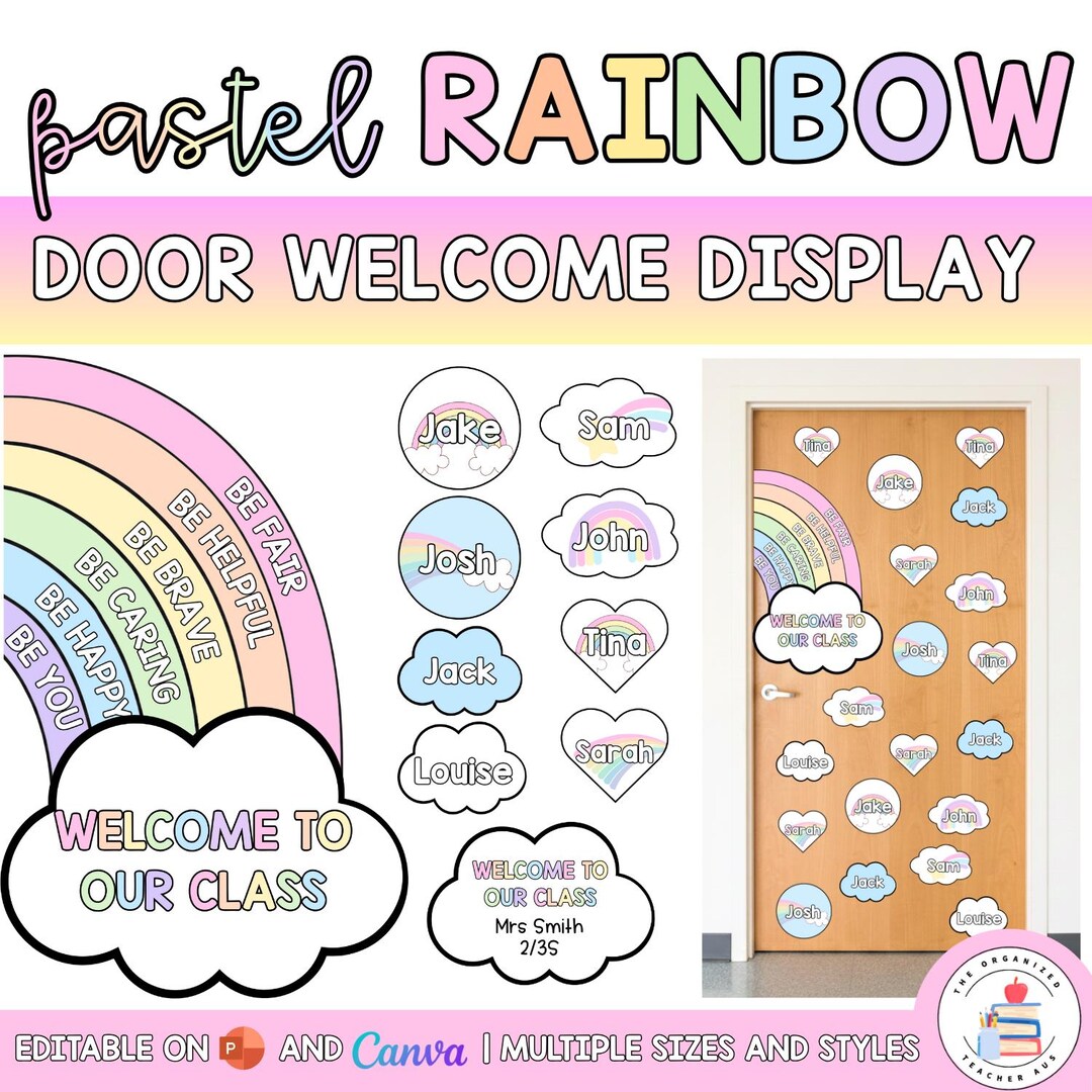 Editable Minimalistic Pastels Rainbow Door Display | Welcome Sign ...