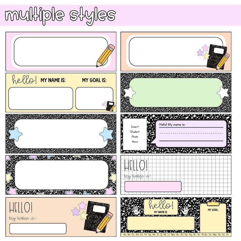 Editable Student Desk Name Plates | Name Tag Label | Pastel Composition ...