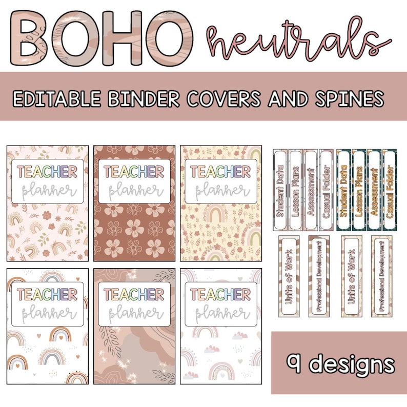 Editable Binder Labels and Spine Labels | Boho Neutrals Themed Decor ...