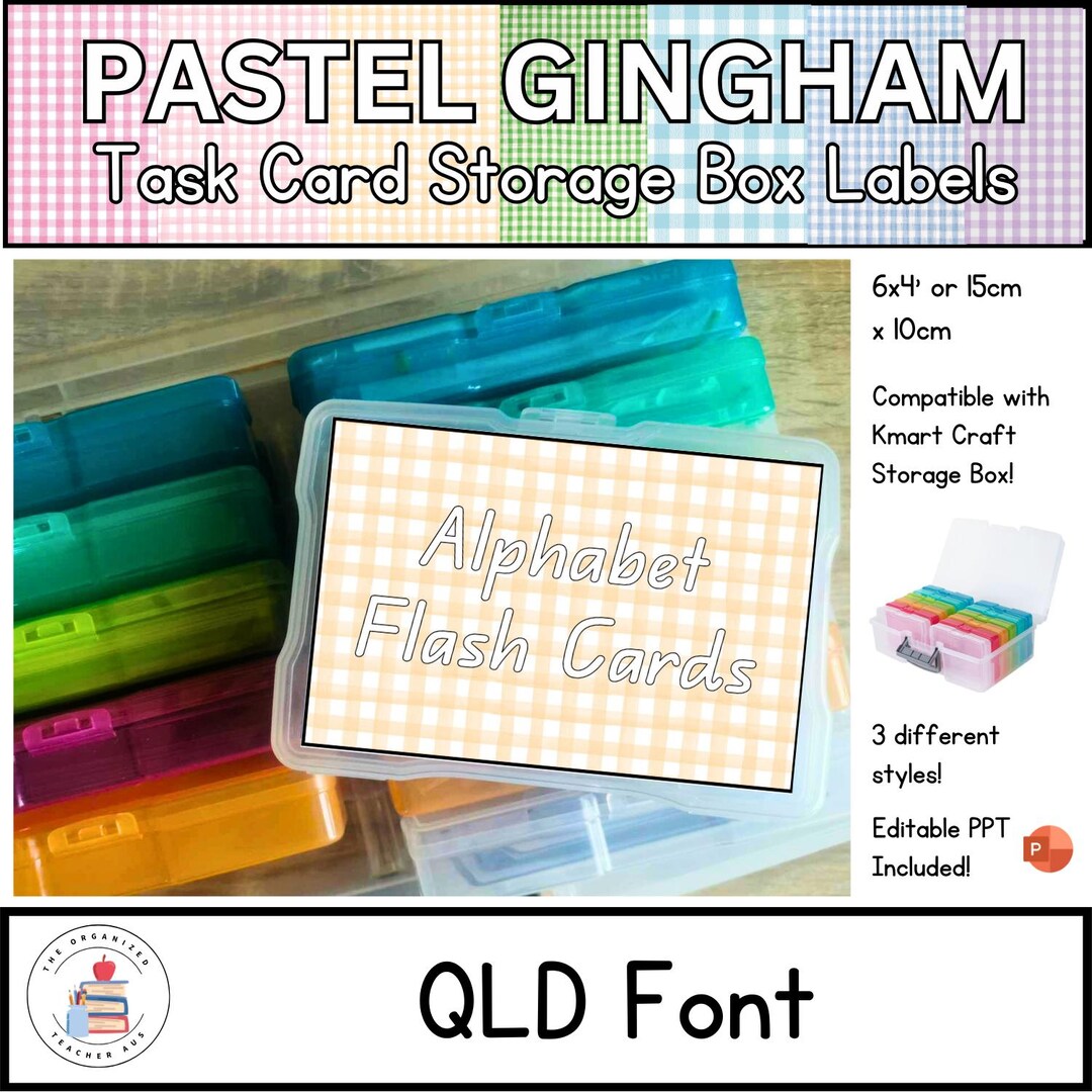 QLD Font | Editable Task Card Box Labels | Pastel Gingham | Kmart Craft ...