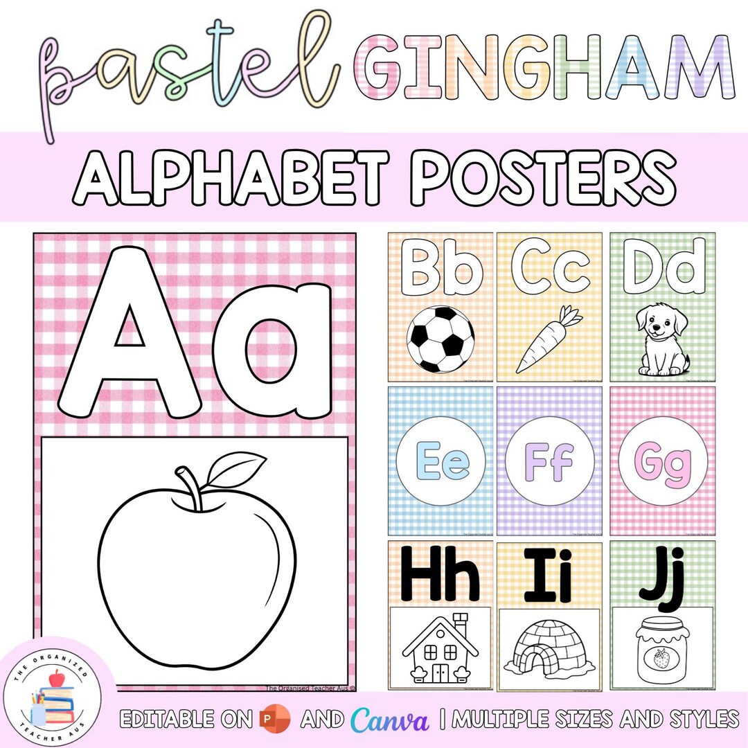 Pastel Gingham Editable Alphabet Posters | Literacy Visual Supports ...