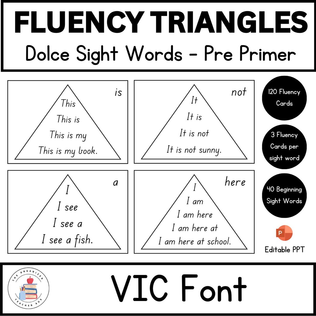 VIC Font | Editable Fluency Triangles | Dolce Sight Words Pre-primer ...