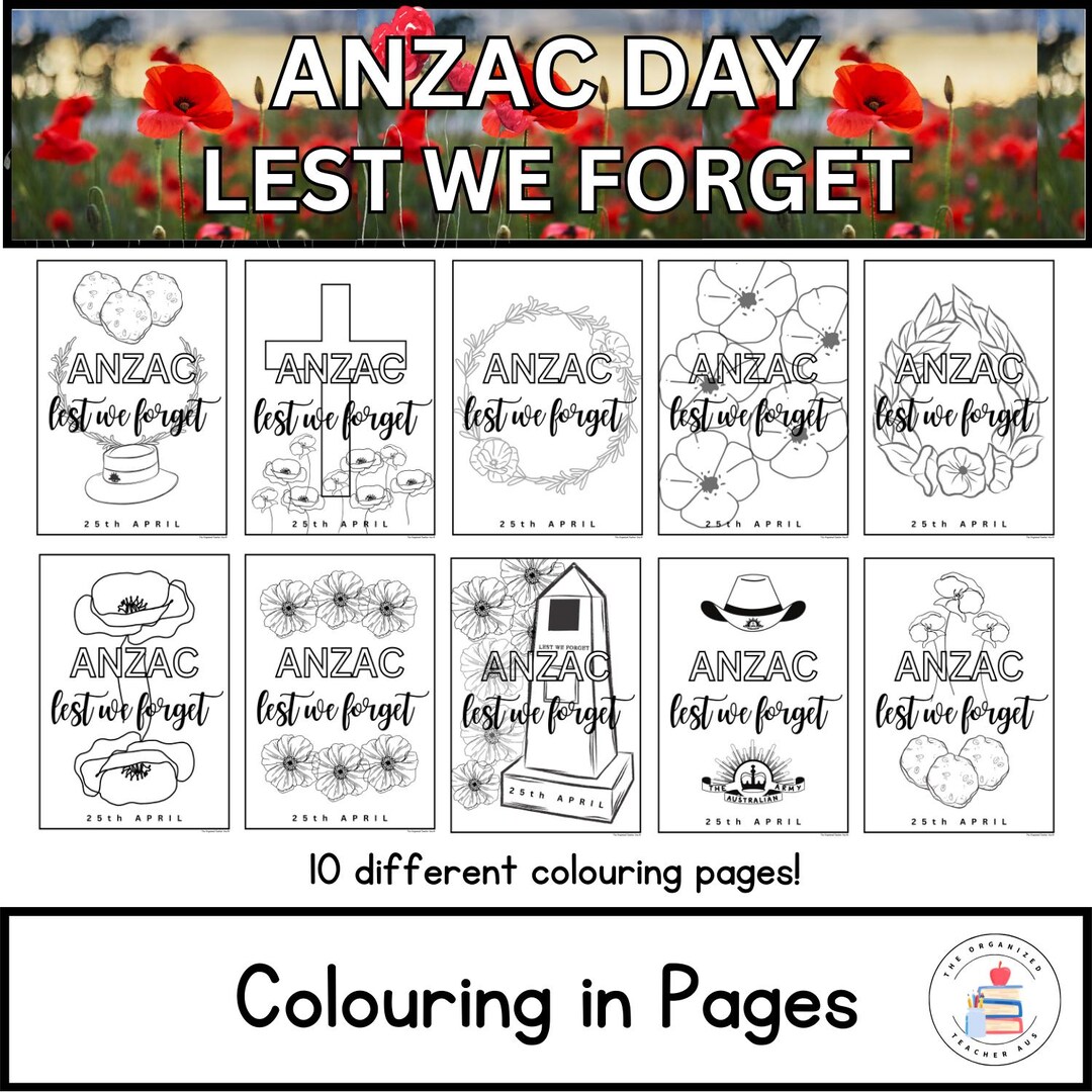 ANZAC Day | Lest We Forget | Commemorative Colouring Pages - Etsy