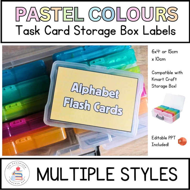 Editable Task Card Box Labels | Pastel Colours | Kmart Craft Storage ...